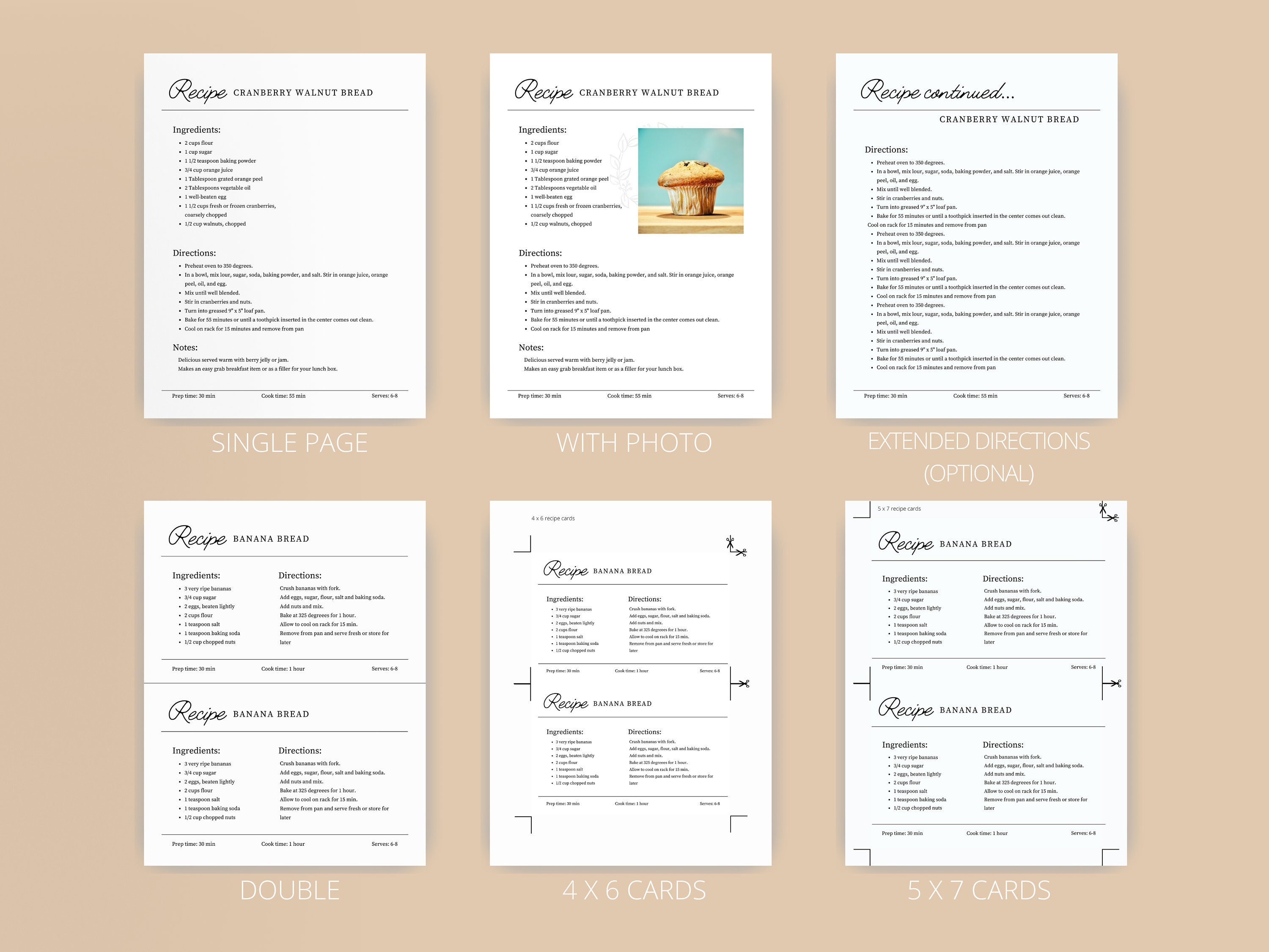 6 Simple Recipe Templates Minimalist Editable Recipe - Etsy