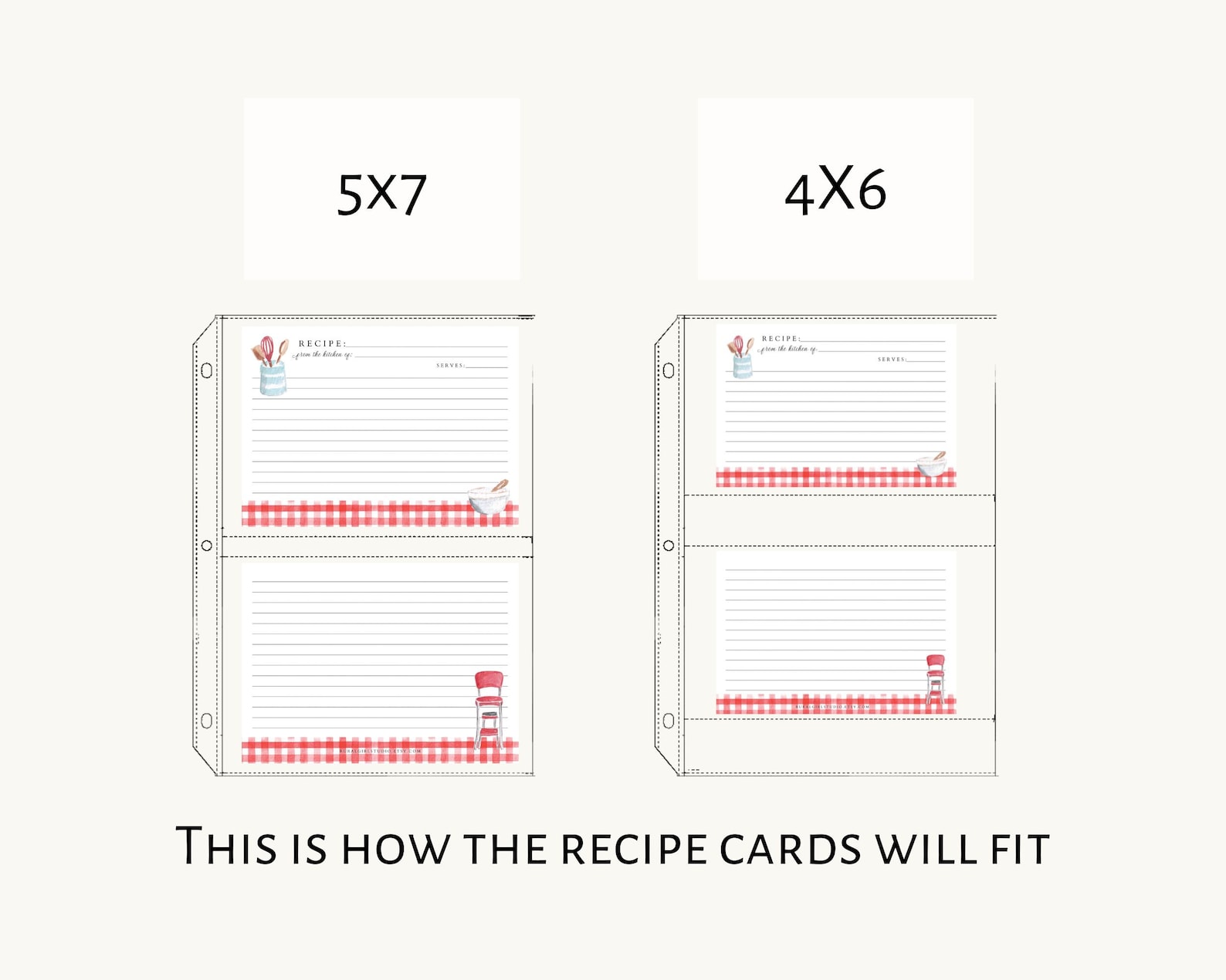 4x6 or 5x7 Recipe Card Sheet Protectors for Full Size Recipe Binders ...