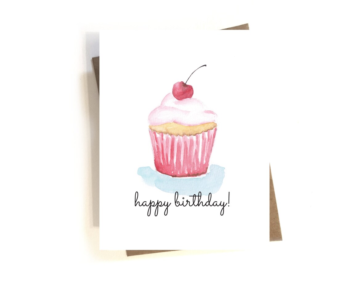 Birthday cupcake note card set 5 DESIGNS | Etsy