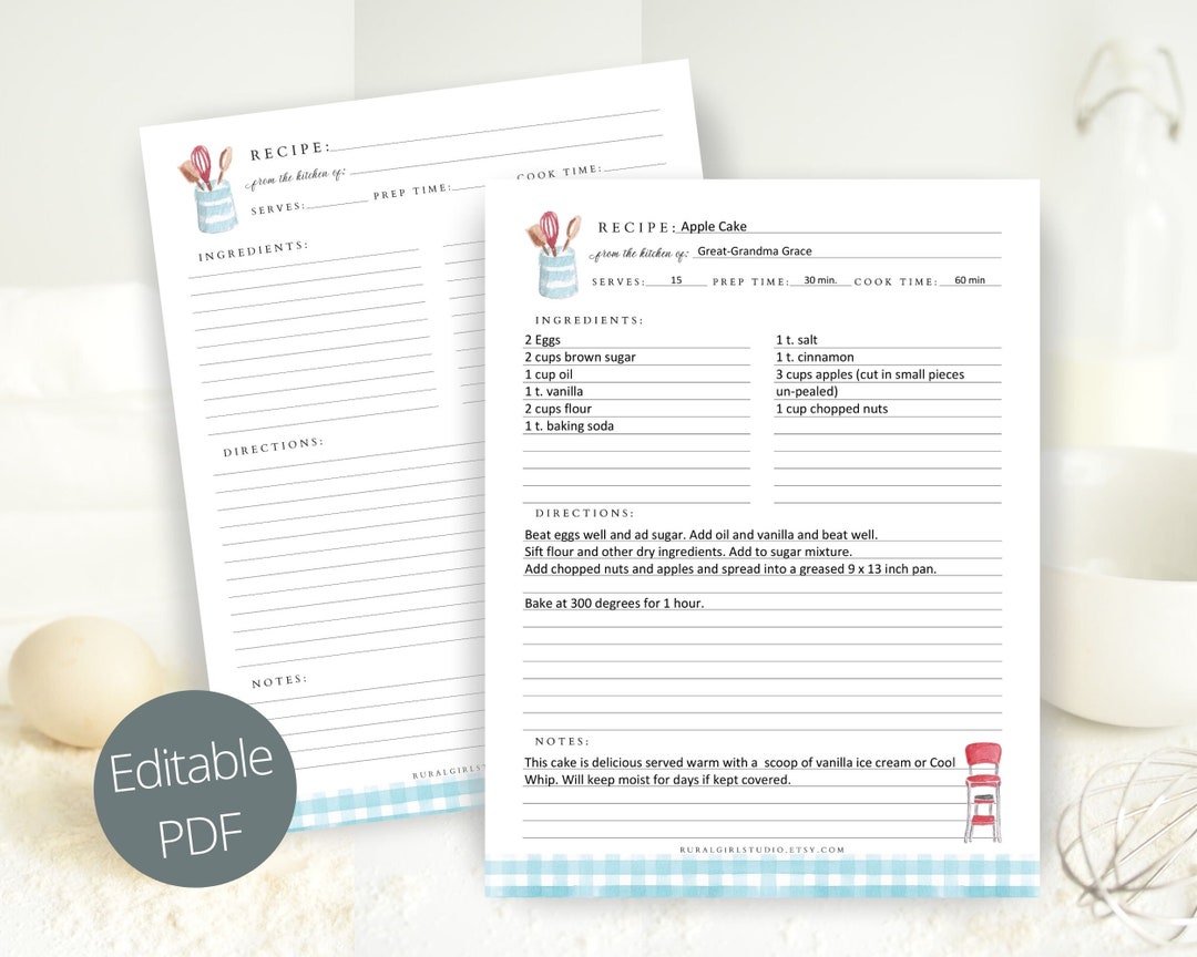 Editable Recipe Template-plain Font, Printable Recipe Template, Recipe ...