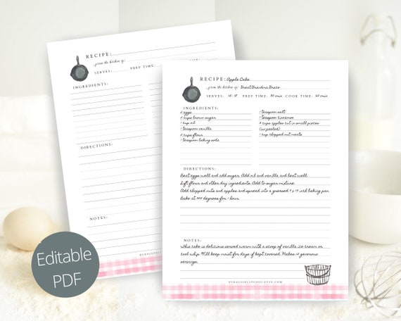 Editable Recipe Template Printable Recipe Template Recipe | Etsy