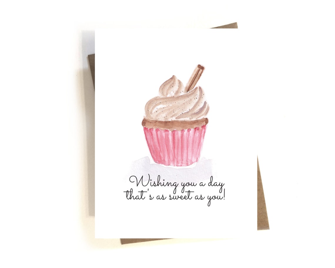 Birthday cupcake note card set 5 DESIGNS | Etsy
