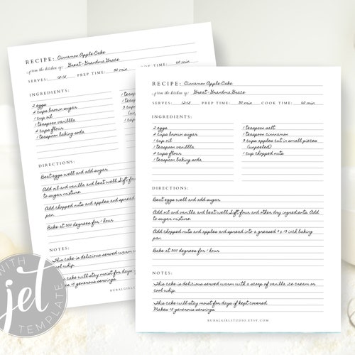 Printable Recipe Cards on 8.5x11 Page Minimalist Editable - Etsy