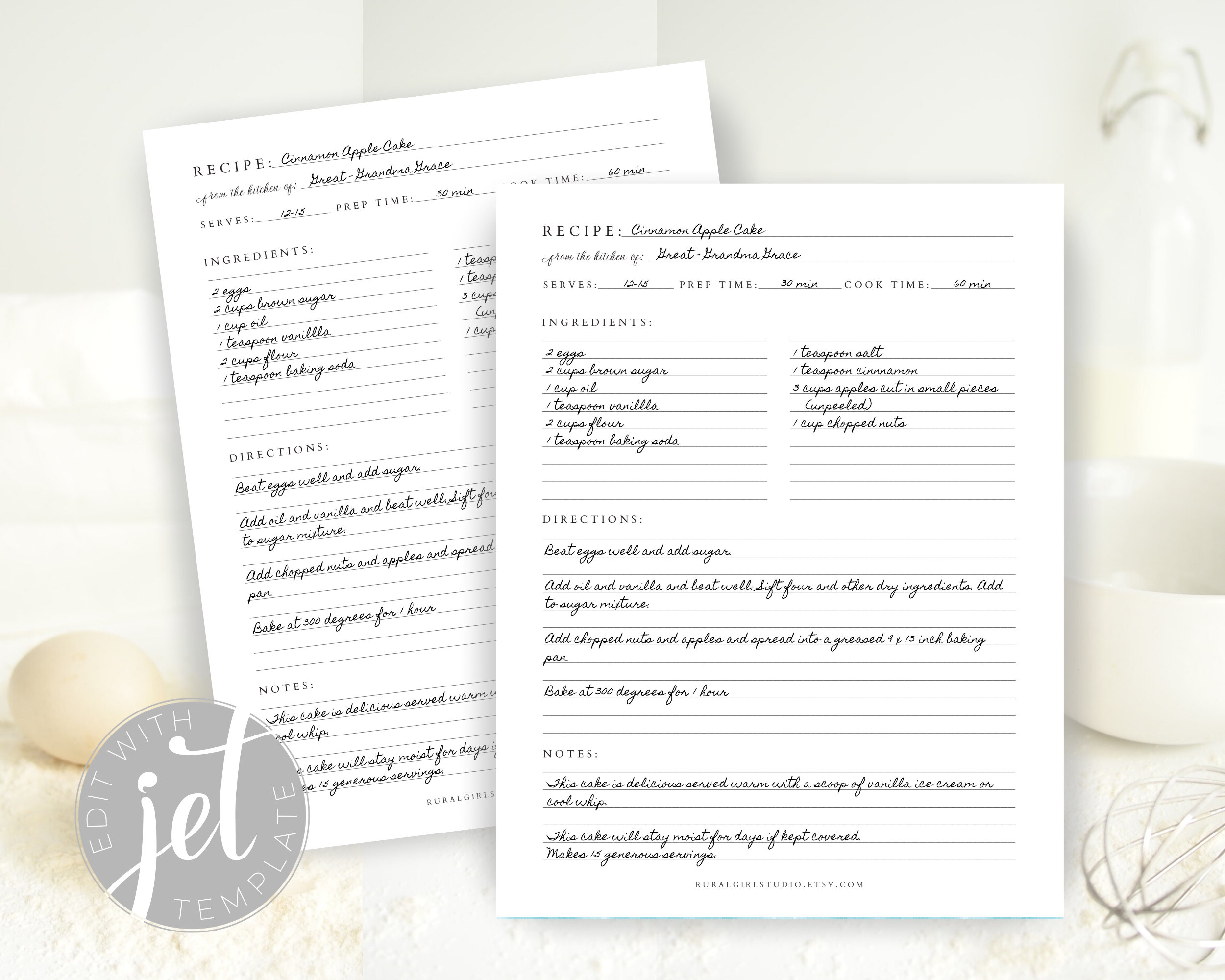 Minimalist Editable Recipe Template Printable Recipe | Etsy