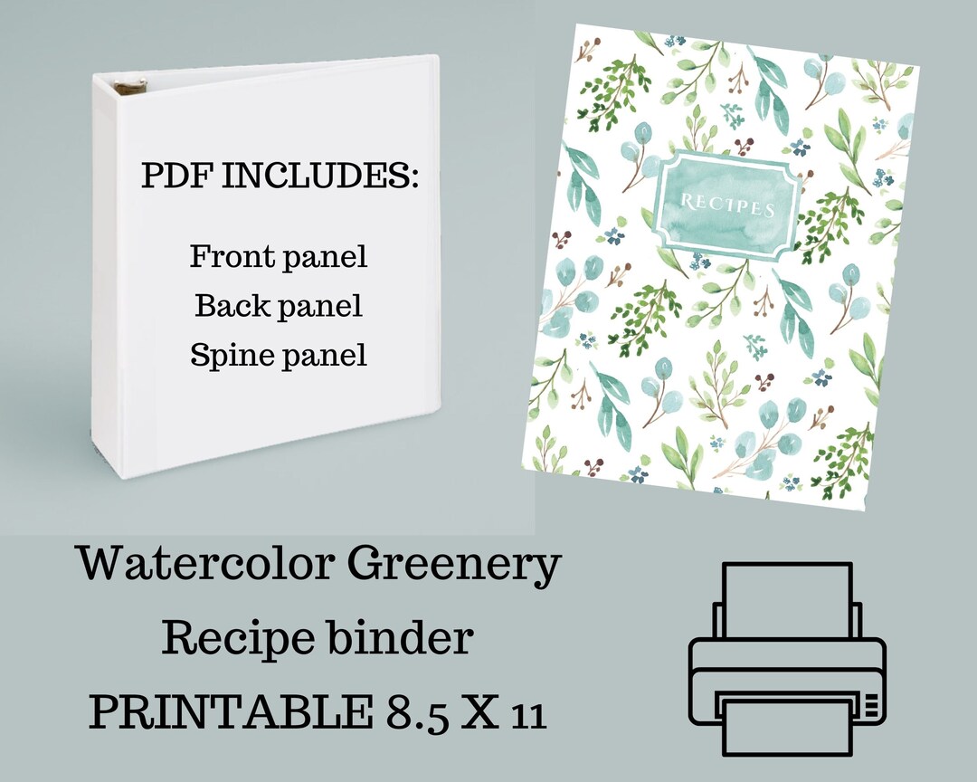 Printable Binder Cover - Watercolor Greenery - Etsy