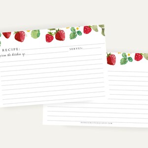 Watercolor Strawberry Recipe Cards | 3 Sizes: 5" X 7", 4" X 6", 3" X 5 ...