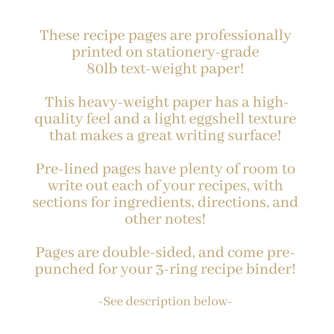 Recipe Binder Filler Paper for 3-ring Recipe Binders | Etsy