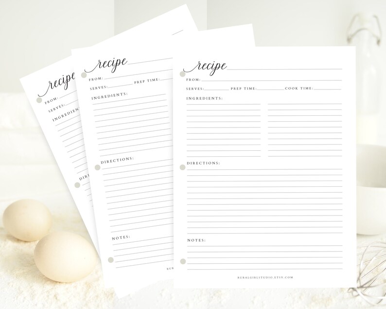 Recipe Binder Filler Paper - Minimalist Plain, Recipe Binder Pages ...