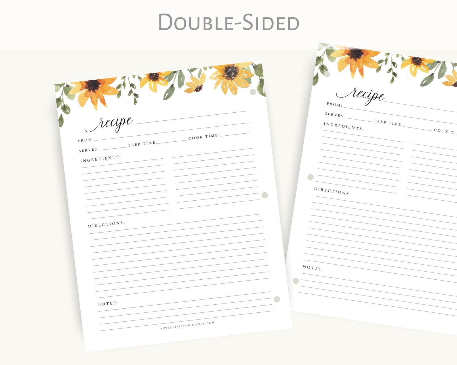 Recipe Binder Filler Paper - Yellow Floral Recipe Binder Pages, Full ...