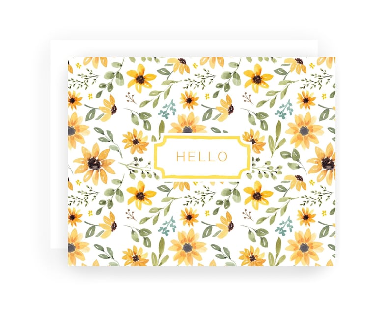 Sunflower Hello Cards Sunflower Stationery Floral Hello - Etsy