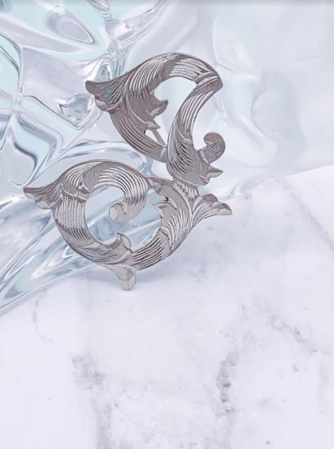 Diamond Cut Pin/brooch, Sterling Silver Swirling, Feminine Floral ...