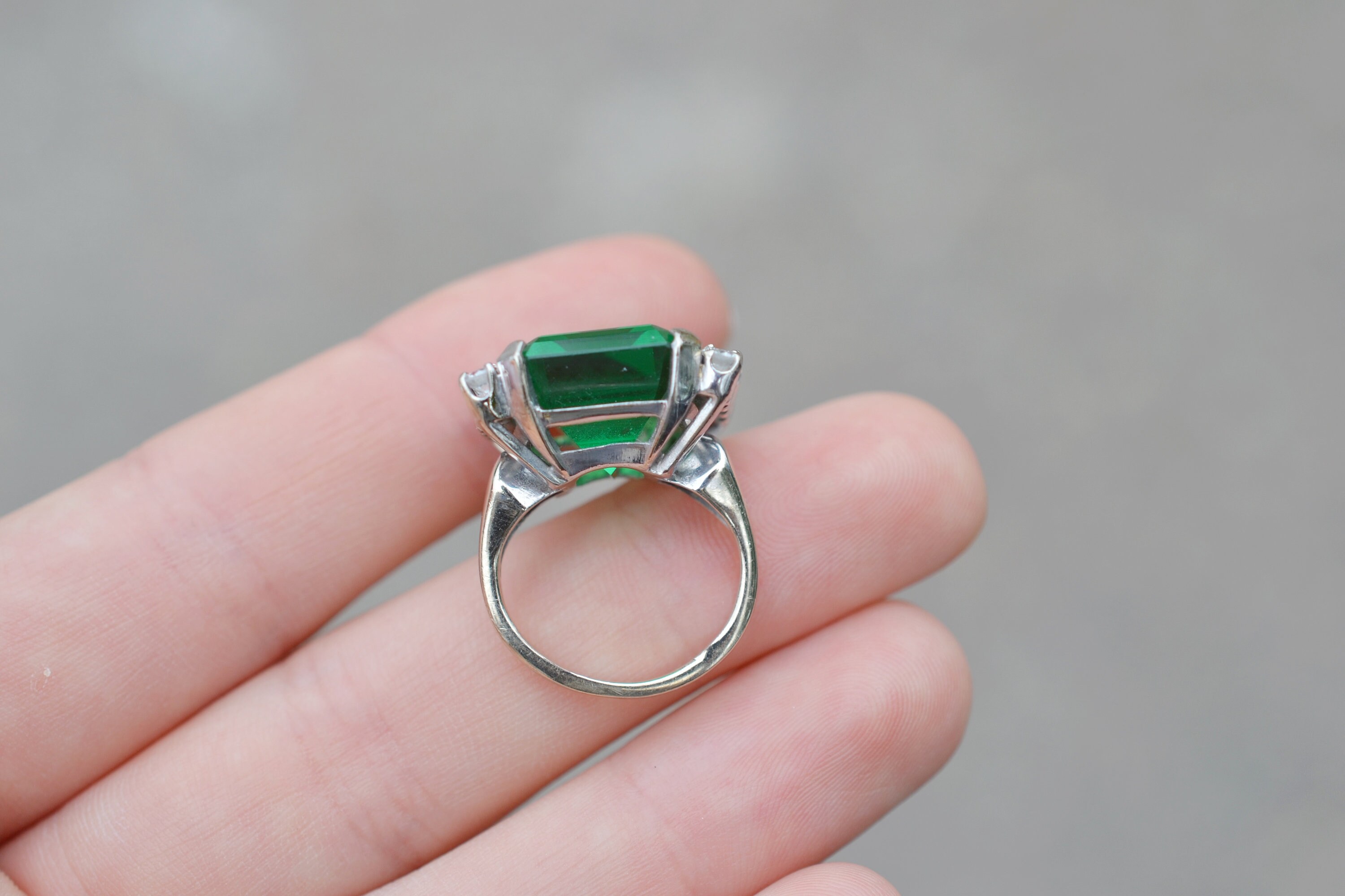 14K White Gold Simulated Emerald and CZ Ring Faux Emerald and | Etsy