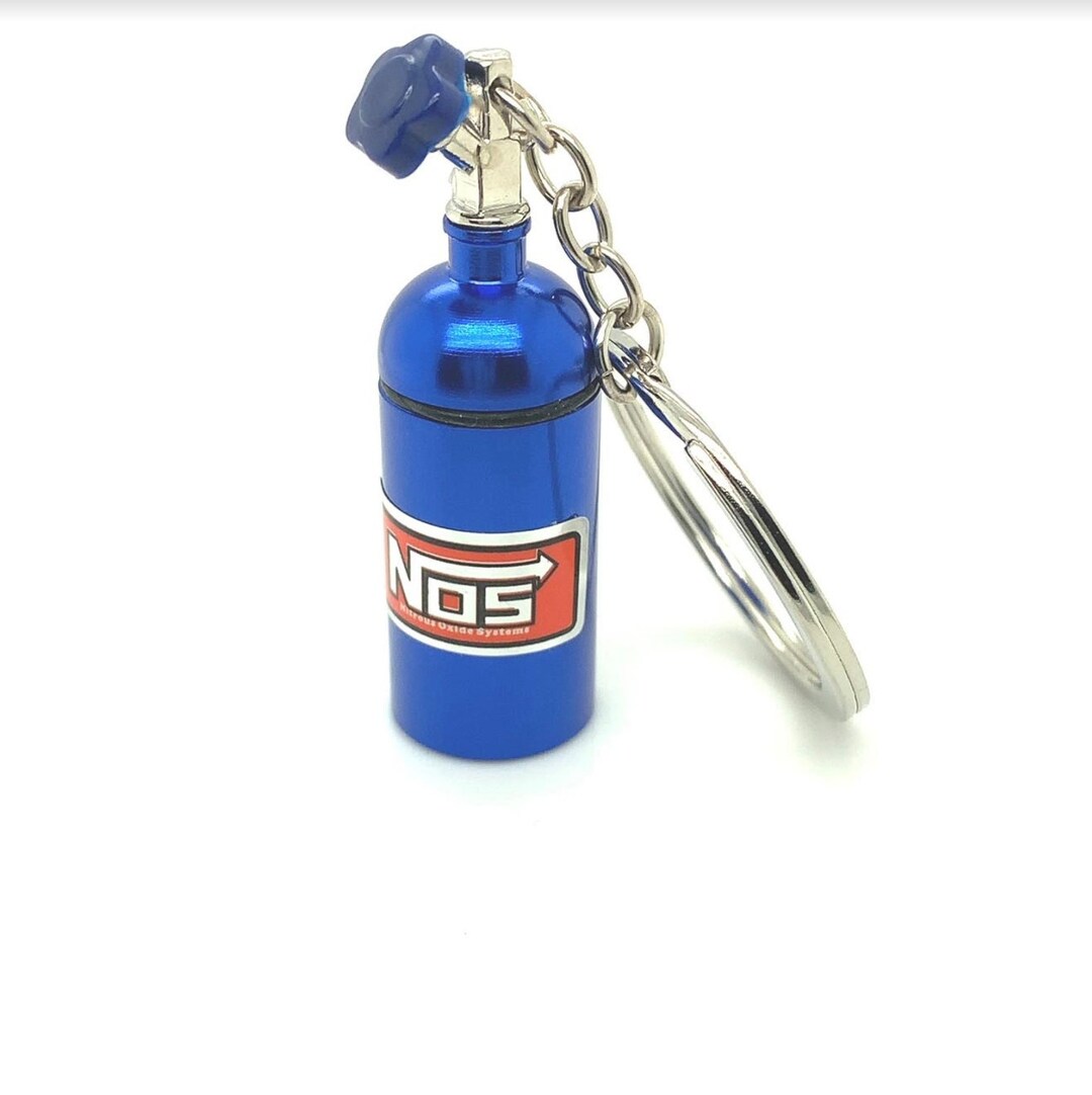 NOS Bottle Keychain: Blue Aluminum Alloy Pill Box Keyring, Mini Nitrous ...