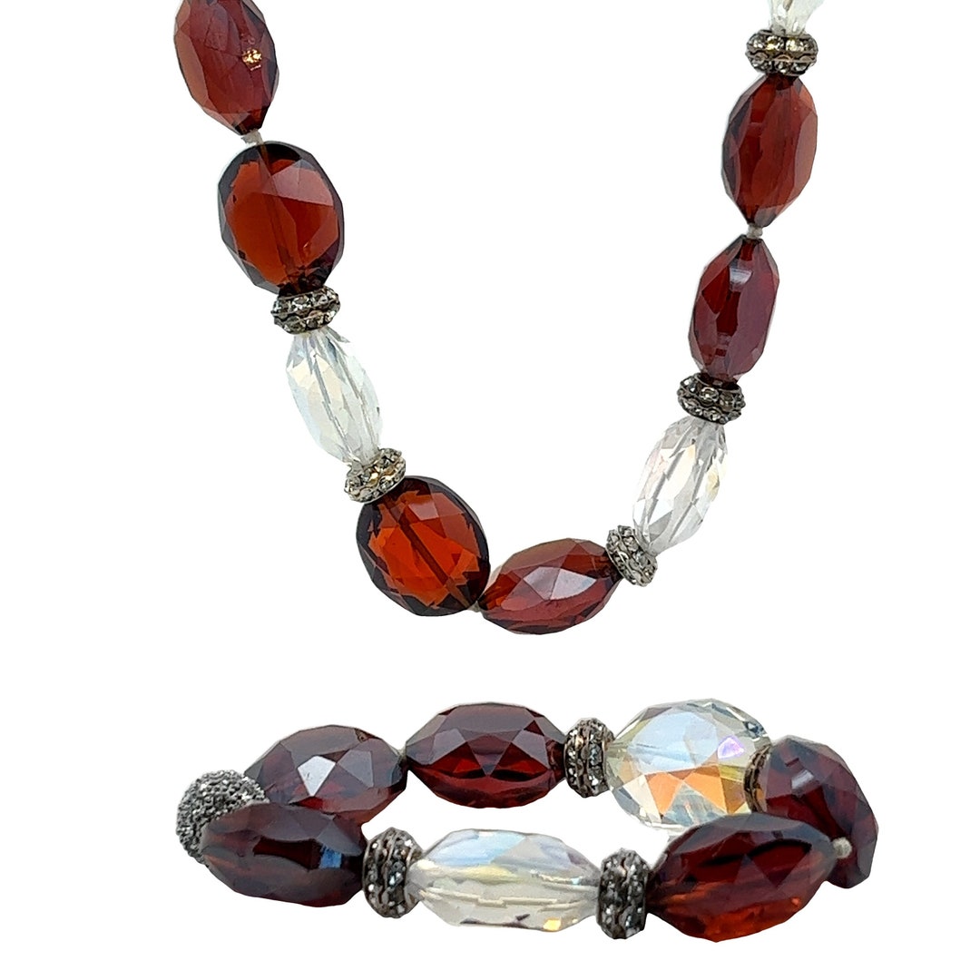 Cubic Zirconia and Cut Crystal Beaded Necklace, Matching Crystal ...