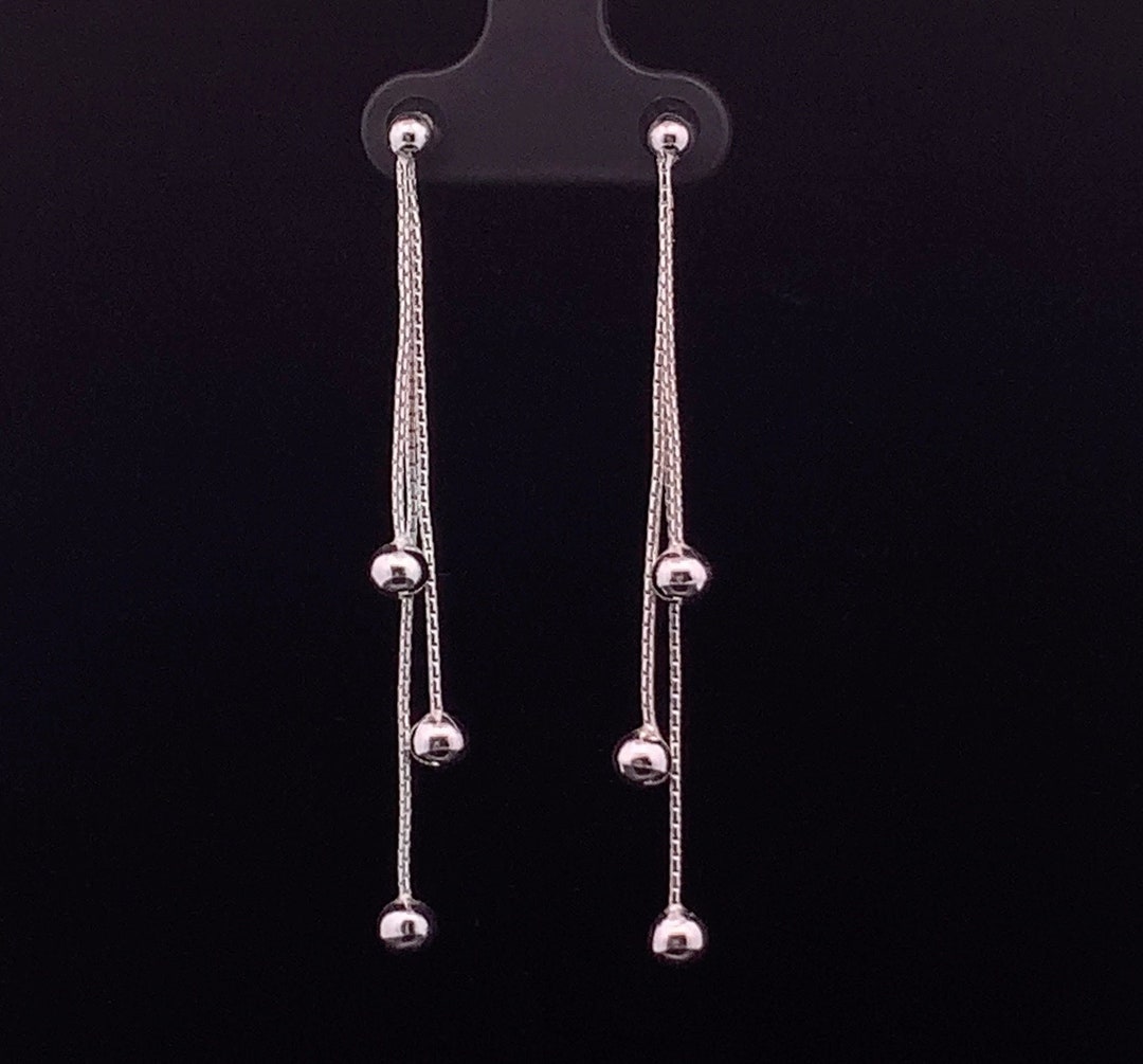 Sterling Silver Long Beaded Earrings, Three Strand Dangle Earrings ...
