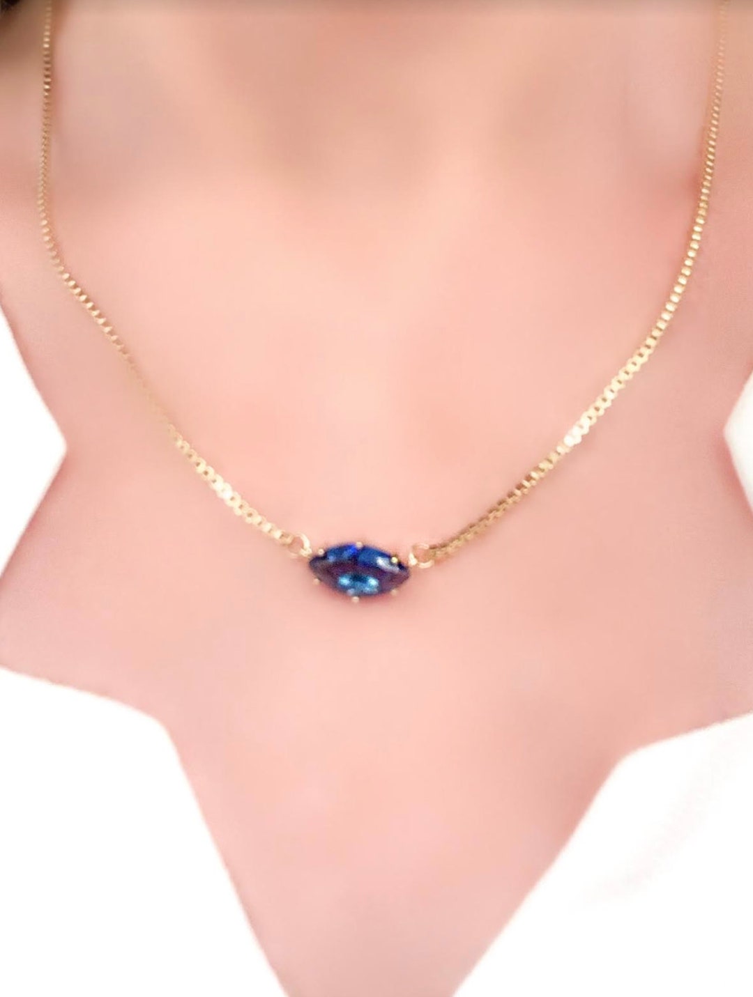 Sapphire Blue Gemstone, Sterling Silver With Gold Vermeil Necklace ...