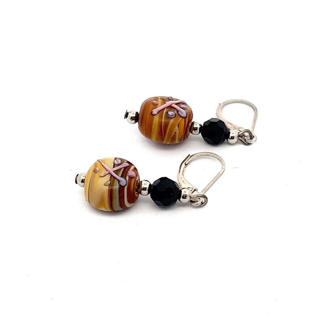 Natural Variegated Brown Colors, Pink Enamel Embellishments, Black ...