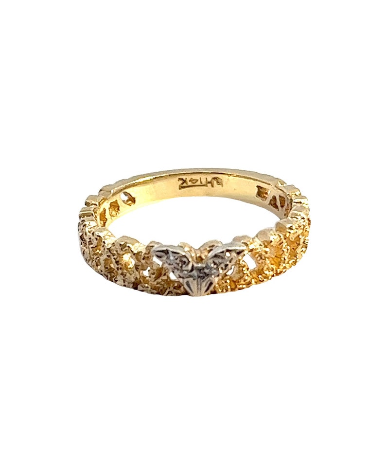 Anillo de oro amarillo de 14 quilates y diamantes, engaste vintage de ...