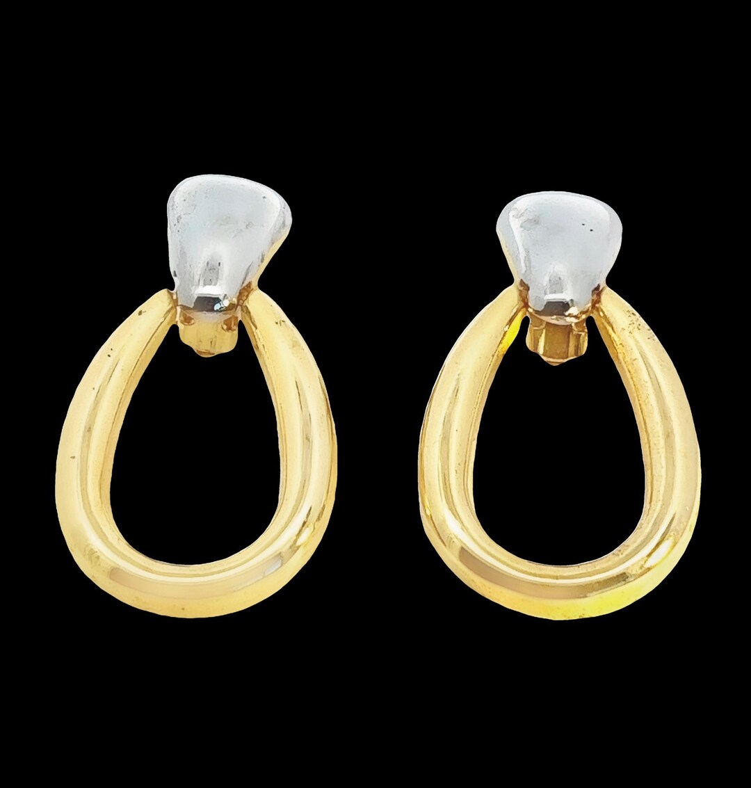 Elegante Zweifarbige Ohrclips, Gold und Silber Ton, Vintage Creolen, Tropfen Ohrringe, Statement ...