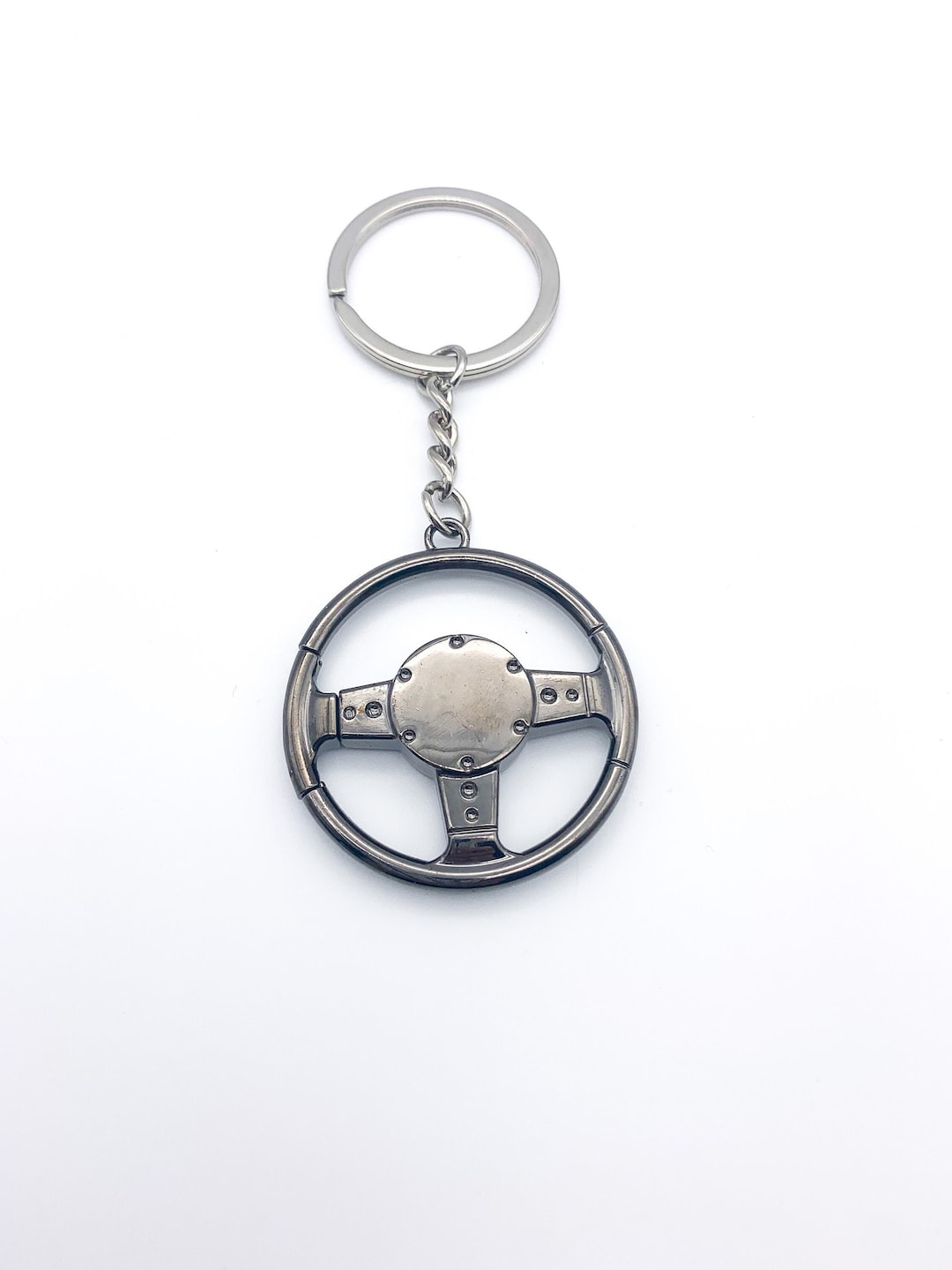 Steering Wheel Keychain, Black, Automotive Part, Car Key Ring ...