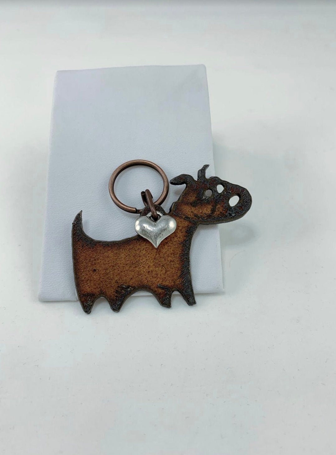 Dog Key Chain, Handmade Iron Key Fob, Silver Tone Heart , Puppy Key ...