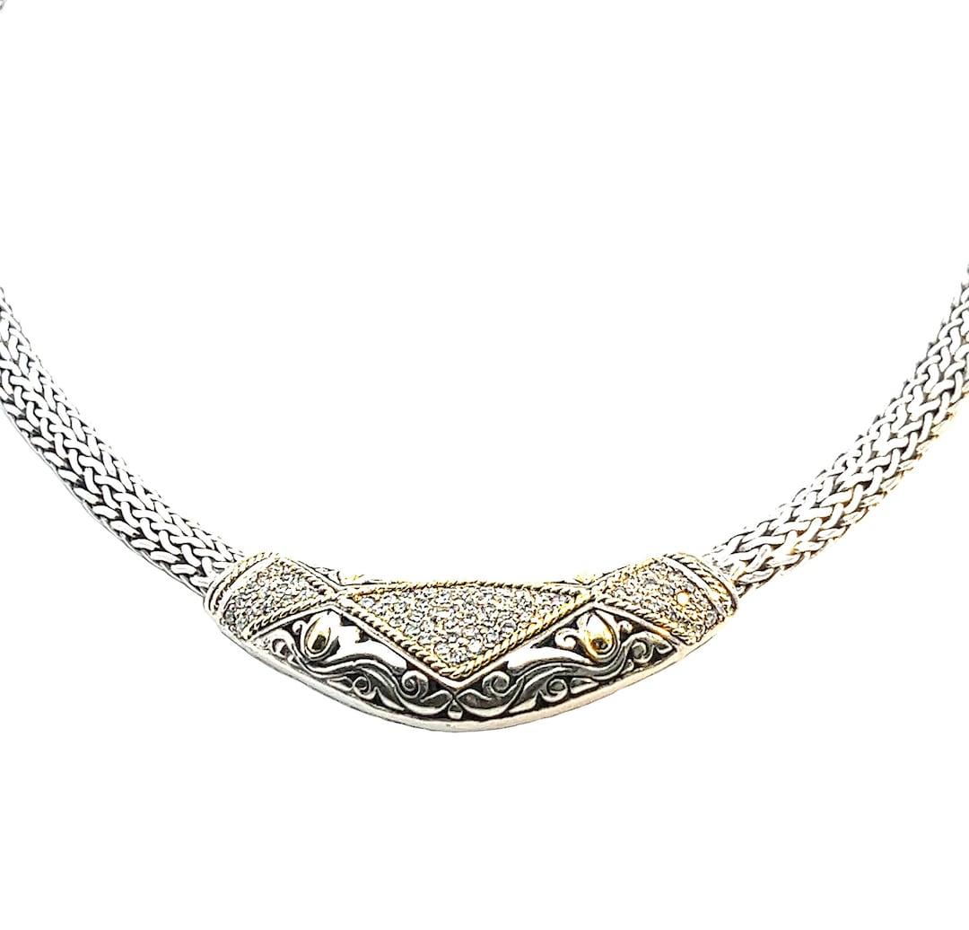 Sterling Silver & 18K Gold Fox Necklace, Marcasite and Cubic Zirconia ...