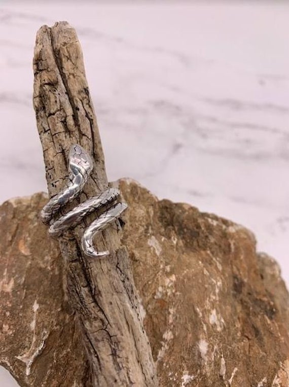 Snake Ring, Ruby Red Eyes, Sterling Silver Spiral Sil… - Gem