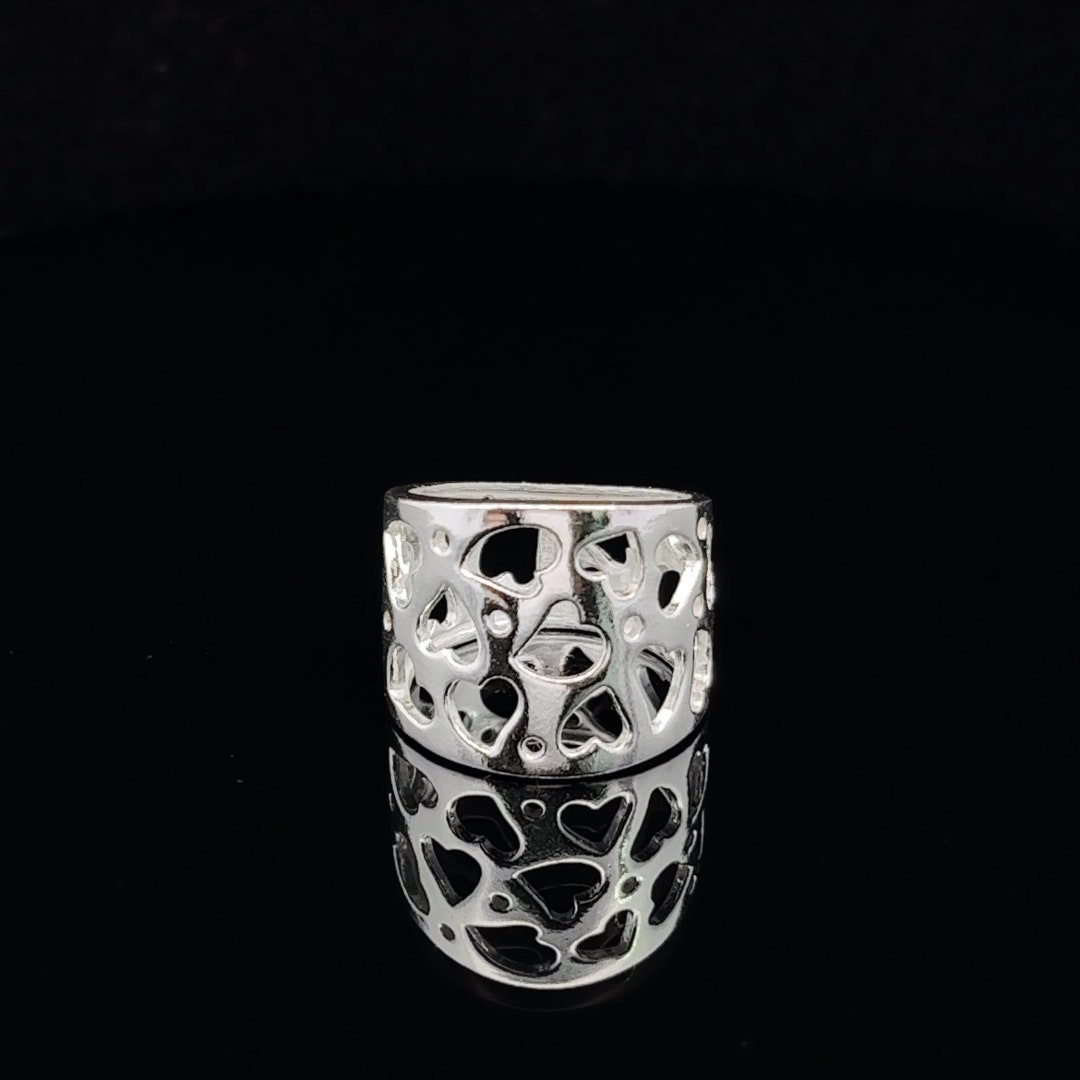 Sterling Silver Heart Band, Cutout Hearts, Love Ring, Open Hearts, Wide ...