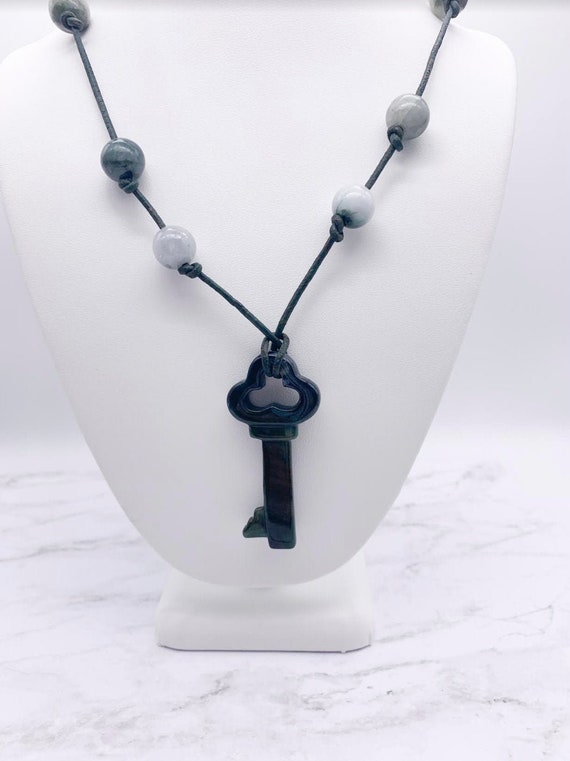 Agate Key With Three Leaf Clover, Key Pendant, Leathe… - Gem