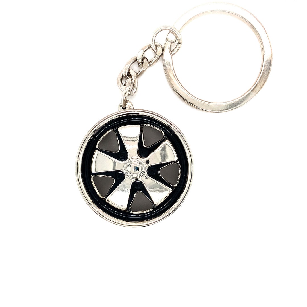 Wheel Keychain, Black, & Chrome Style 911, Car Key Ring, Automotive Key ...