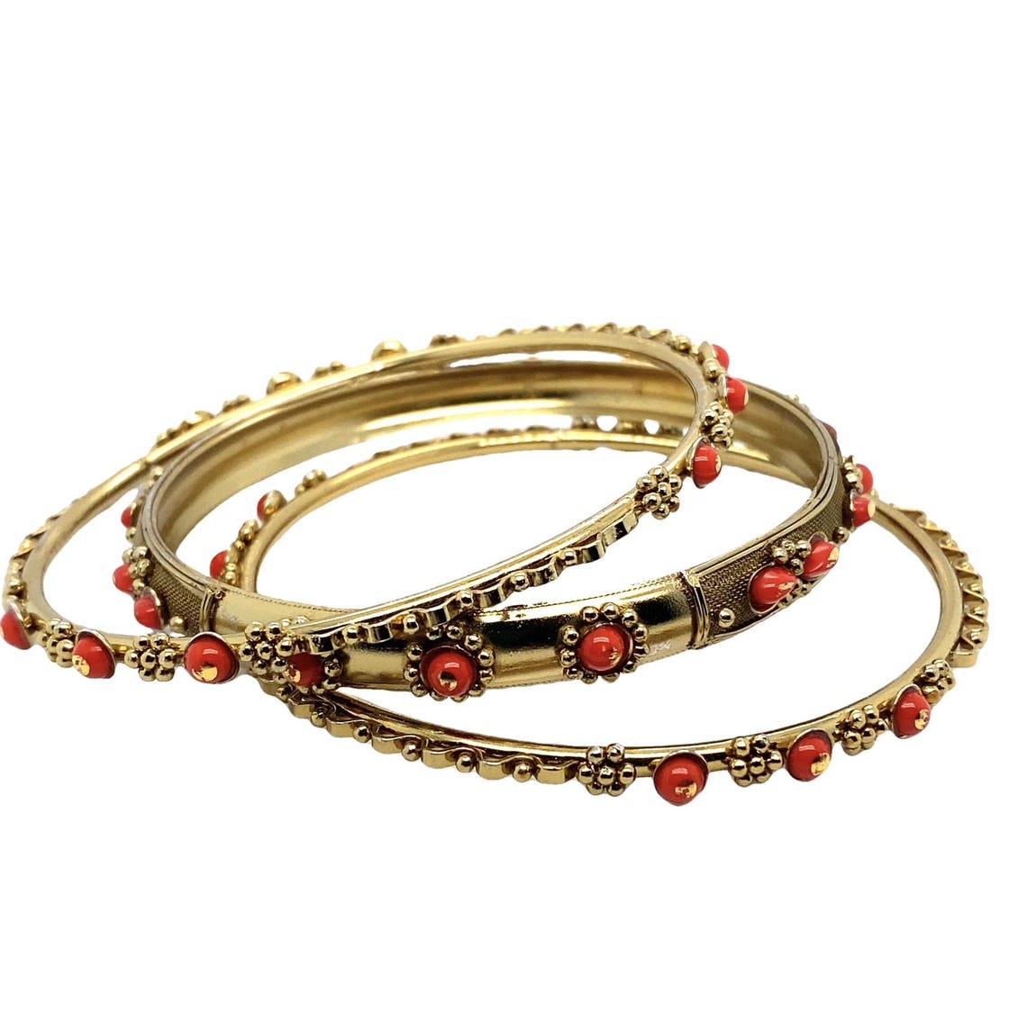 Vintage Colored Bangle Bracelets, Coral & Gold Colored Stacking ...