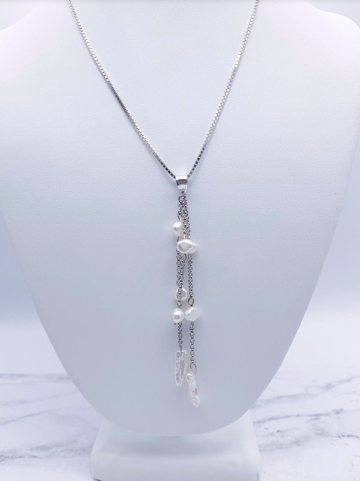 Cultured pearl drop necklace store