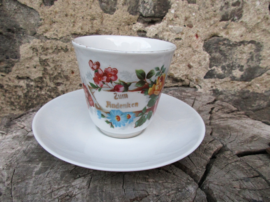 Antique German Vintage Porcelain Cup and Saucer ZUM ANDENKEN/ in Memory ...