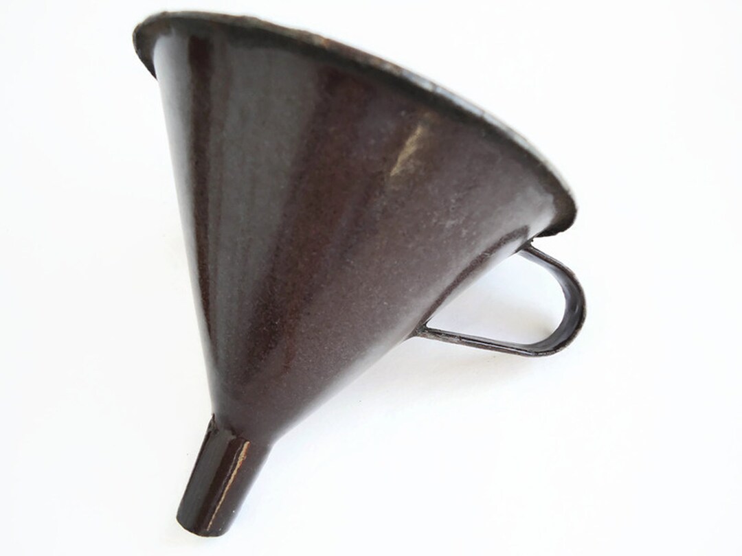 Old Vintage Brown Enamel Funnel With Handel, Rustic Cottage Farmhouse ...
