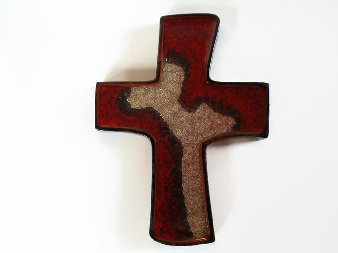 Vintage Ceramic Retro Cross, Handmade Pottery Artwork With Glasspieces ...