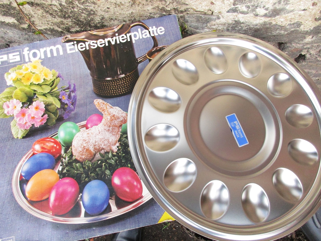 Vintage Easter Deviled Metal Egg Plate, Easter Platter, Stainless Steel ...