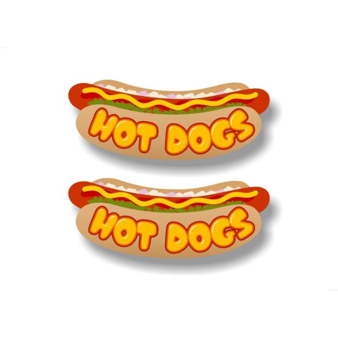 2 Hot Dogs CARTOON 6'' Decals Hotdog Cart Concession Trailer Canteen ...
