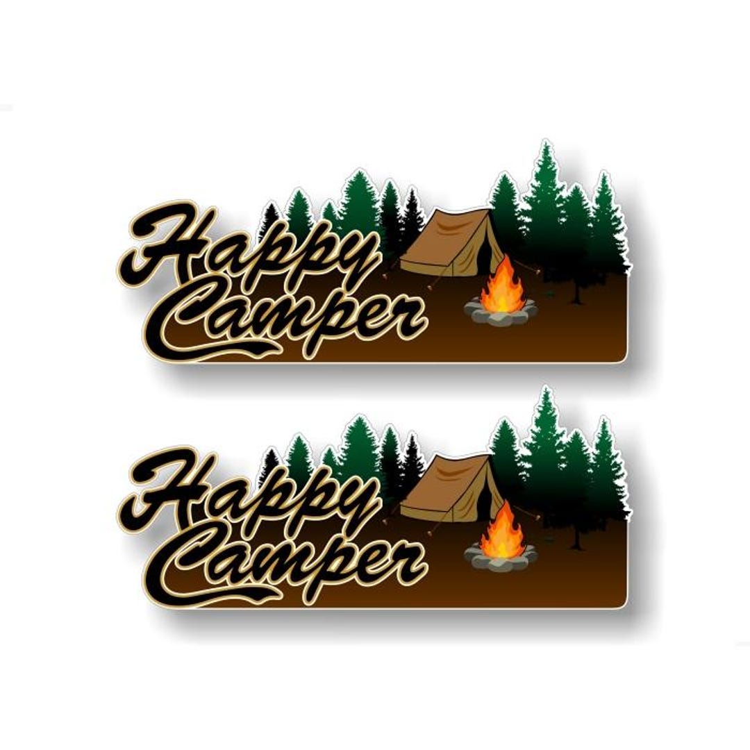 2 Happy Camper 9'' Vinyl Decals Camping Tenting Campsite Backwoods Camp ...