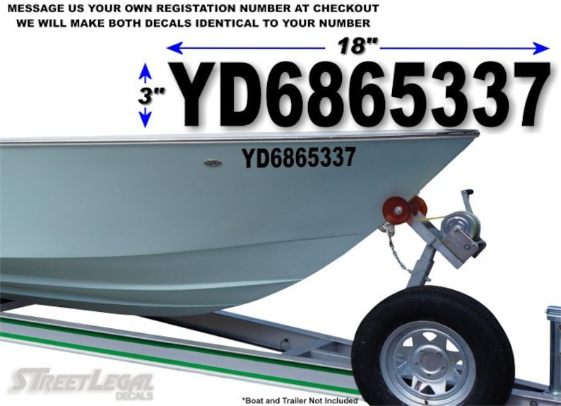2 CUSTOM Boat Registration Numbers Letters, Each 3''x 18'' Decals ...