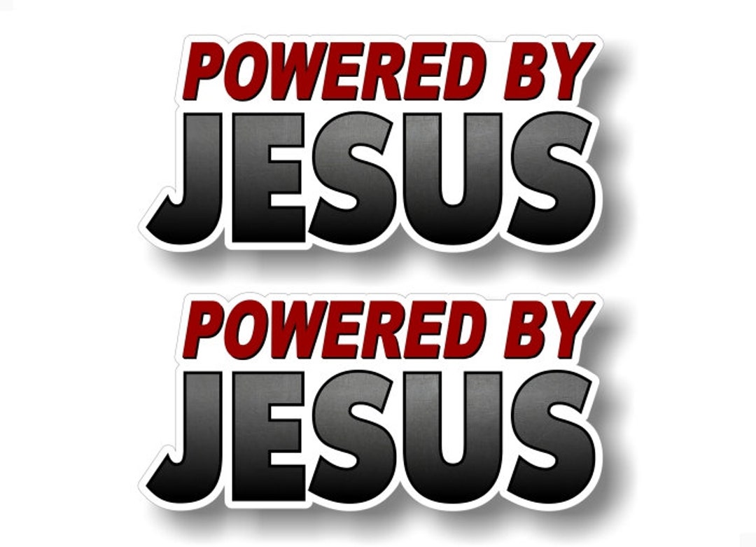 2 Powered by JESUS 8" Decals Inspirational Belief Jesus Faith Christian ...