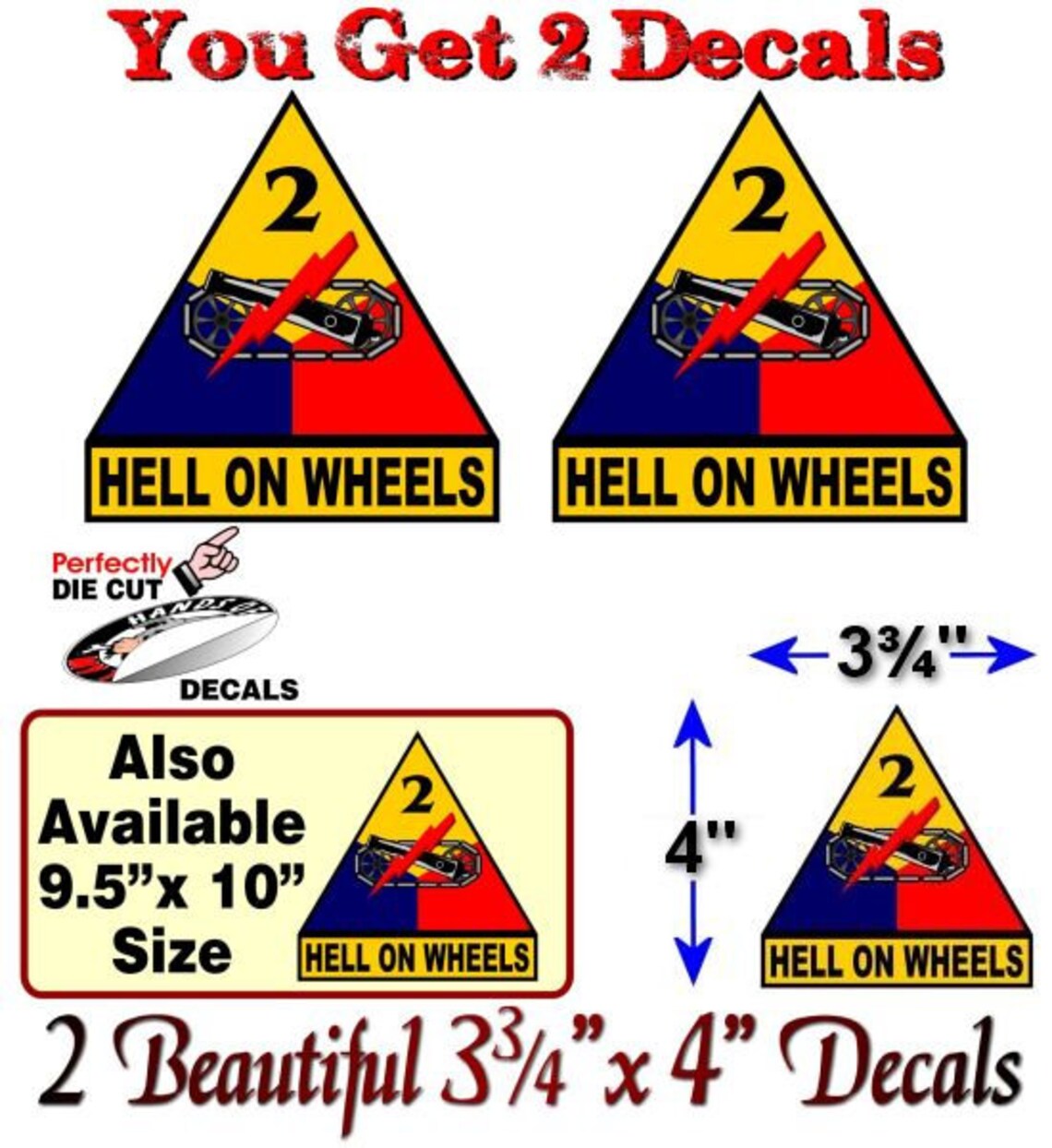 2 Hell ON Wheels 2nd Armored Division Vinyl Graphics Decals US Army ...