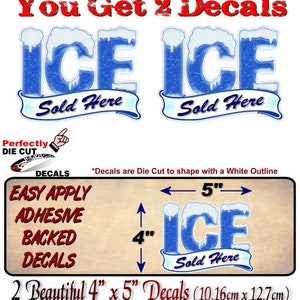 2 ICE Sold Here 5'' Decals Concession Frozen Sale Sign Trailer Stand ...