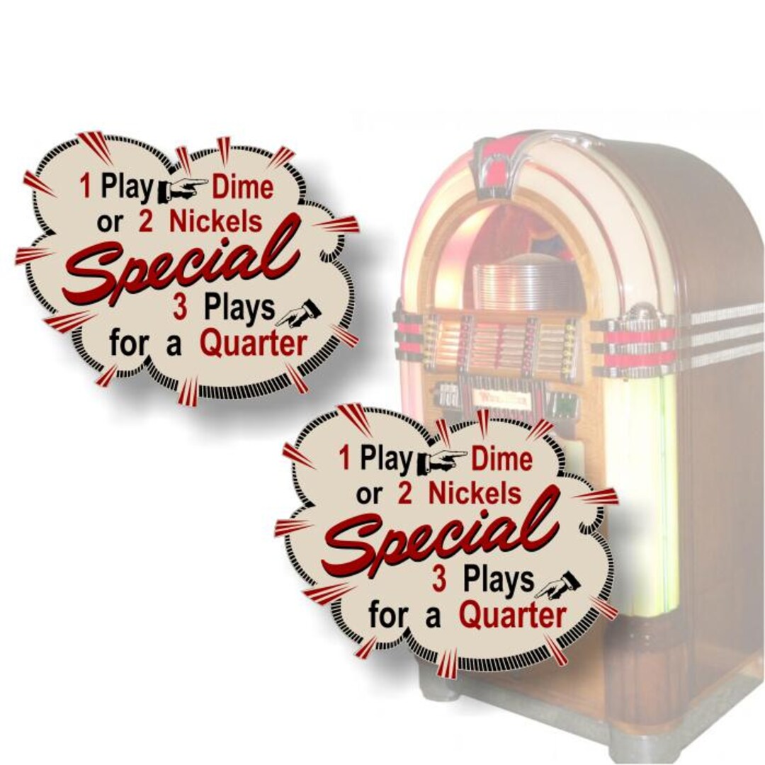 2 Jukebox Nickels or Dime Burst 5'' Decals 1015 Wurlitzer Rock-ola ...
