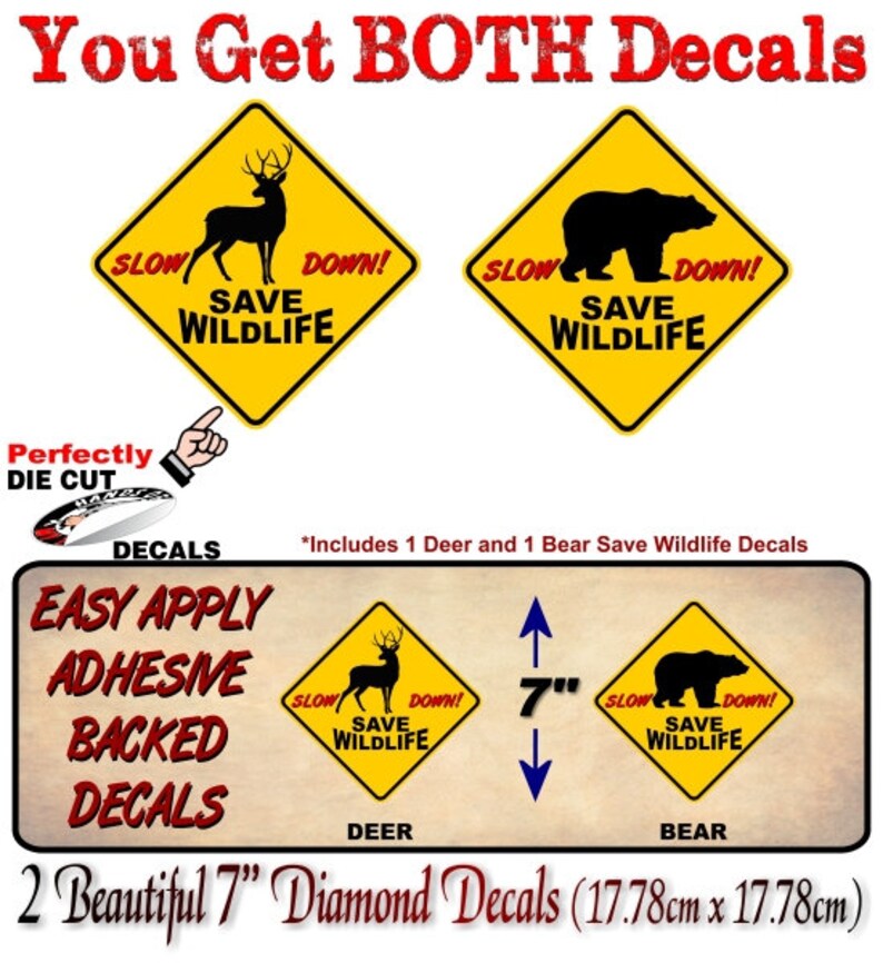 2 SLOW DOWN Save Wildlife 7 Decals Yellow Diamond Car - Etsy