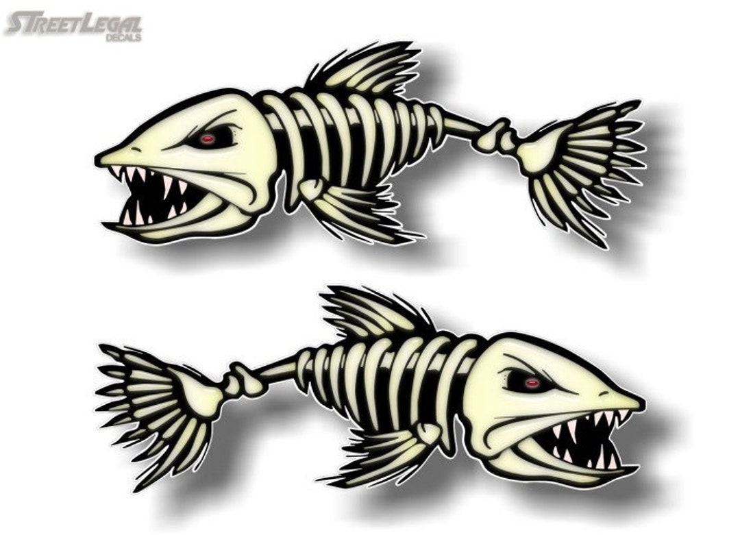 2 SKELETON FISH Vinyl Sticker 8'' or 12'' Decals for Fishing Tacklebox ...