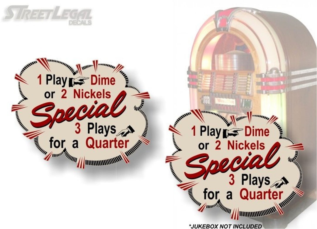 2 Jukebox Nickels or Dime Burst 5'' Decals 1015 Wurlitzer Rock-ola ...