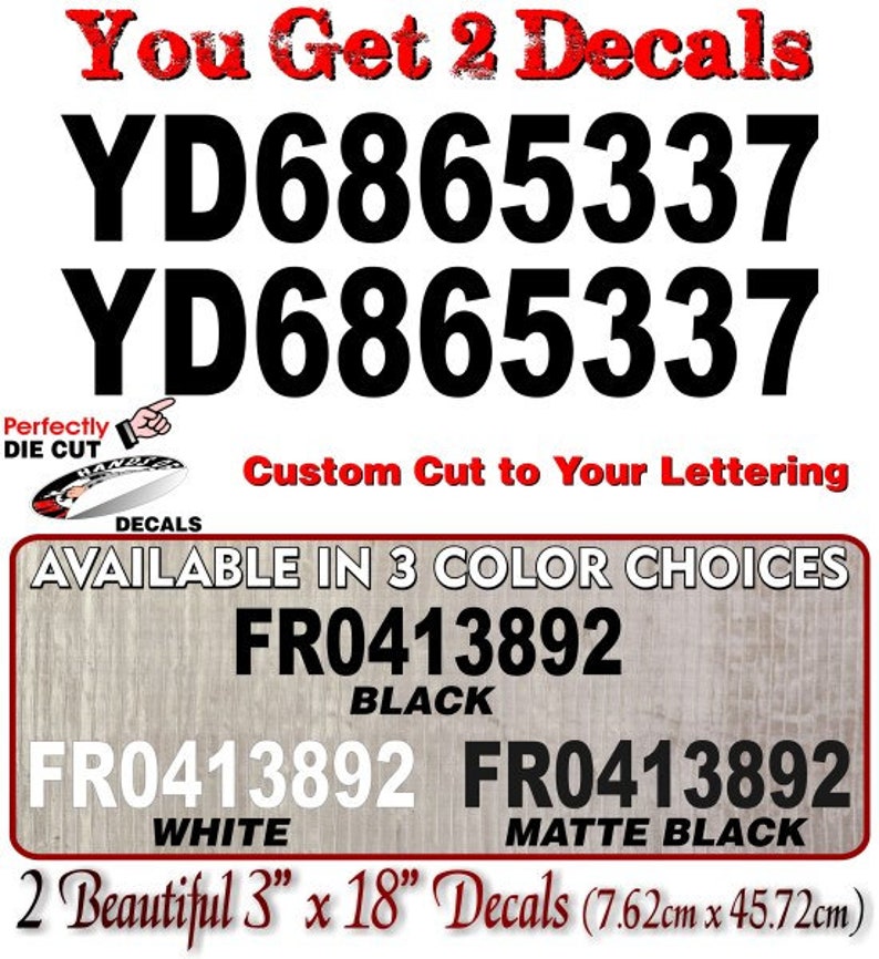 2 CUSTOM Boat Registration Numbers Letters, Each 3''x 18'' Decals ...