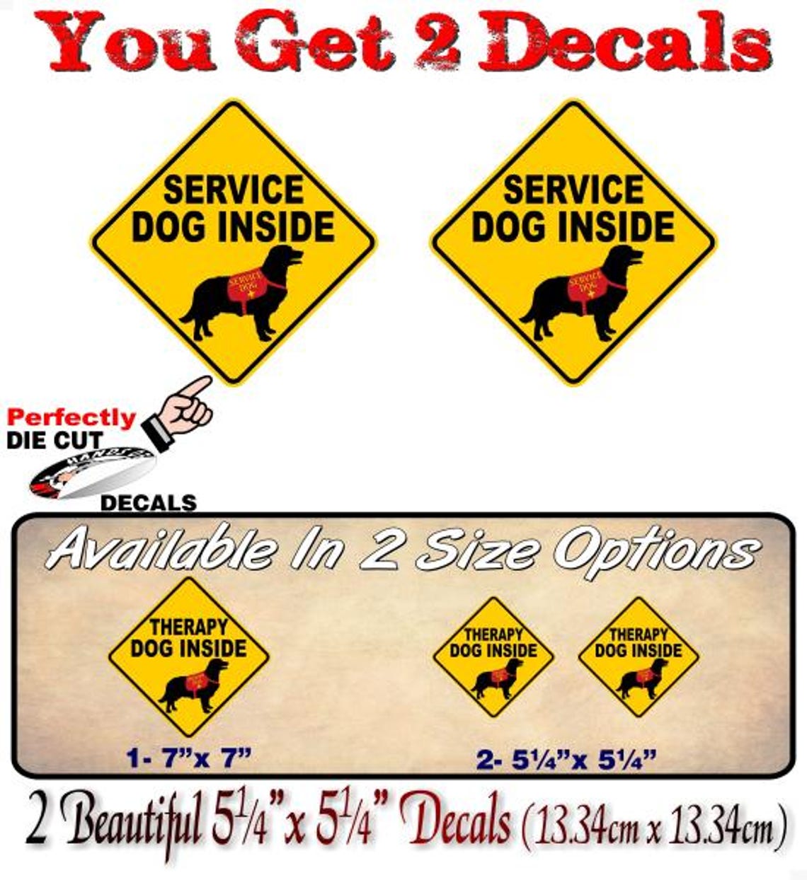 SERVICE DOG Inside Decal Yellow Diamond Car Sticker Safety Caution Sign ...