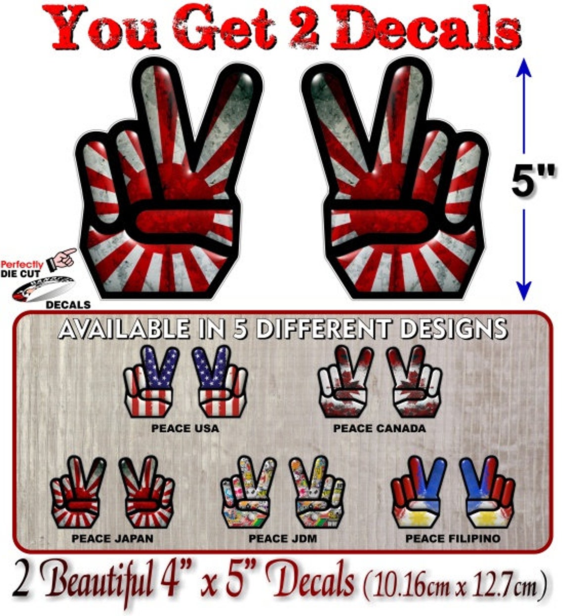 2 Peace JAPAN 5" Vinyl Decals Peace Sign Japanese Flag JDM Stickers ...