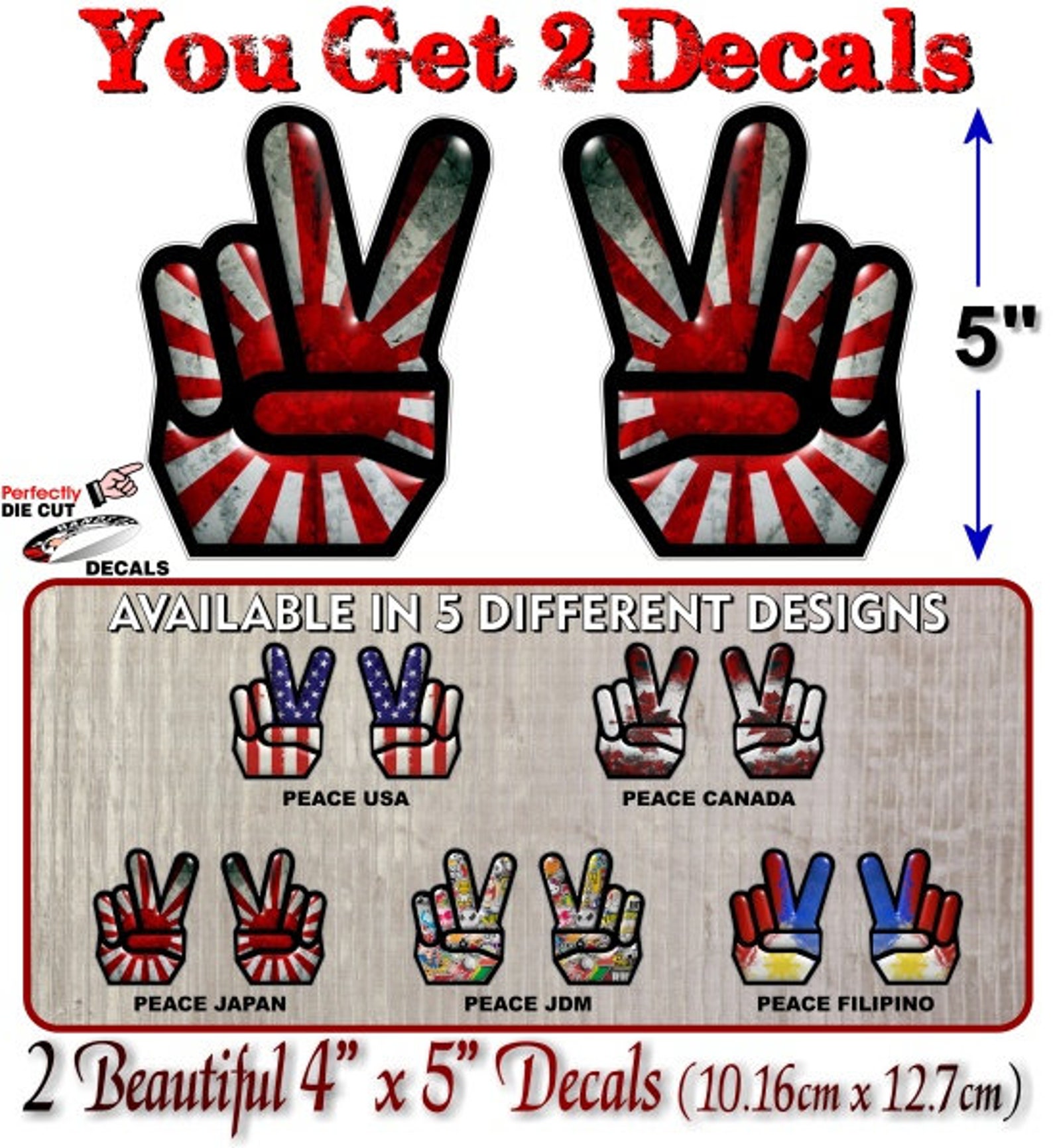2 Peace JAPAN 5" Vinyl Decals Peace Sign Japanese Flag JDM Stickers ...